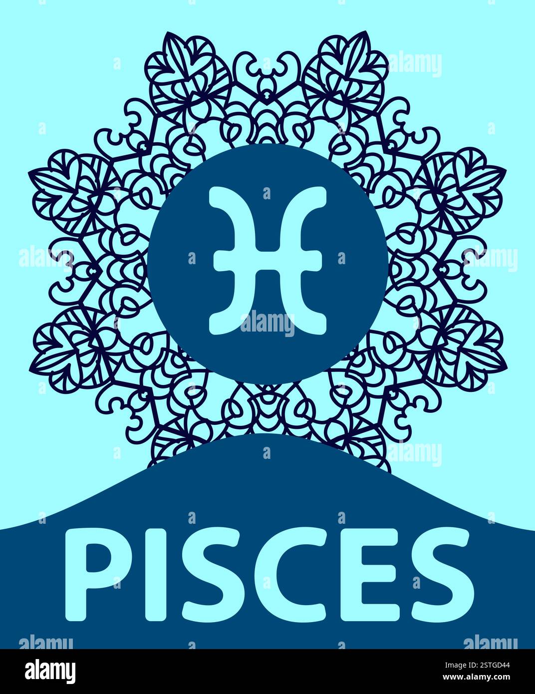 Hand-drawn zodiac Pisces with ethnic floral geometric doodle pattern ...