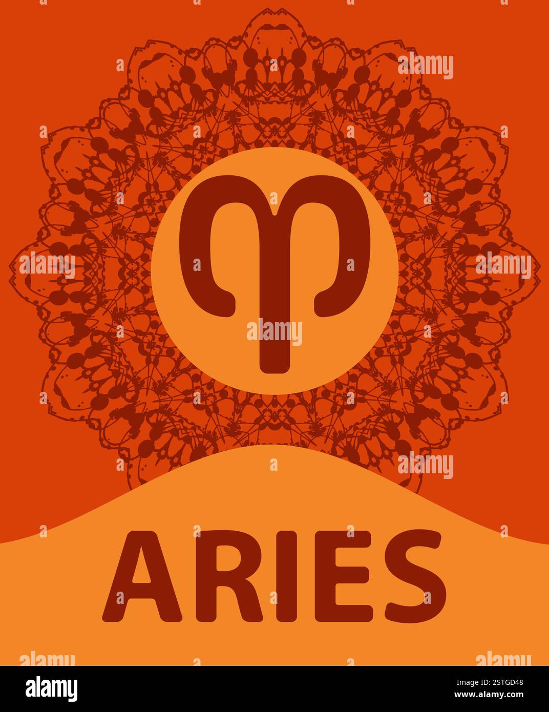 Aries. Ram. Zodiac icon with mandala print. Vector illustration Stock ...