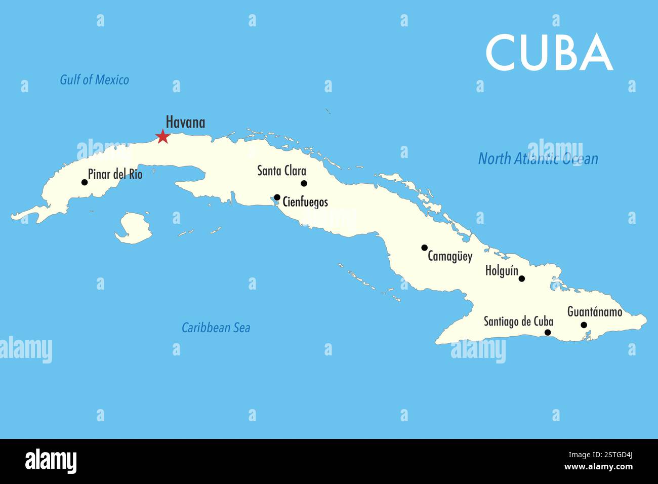 Map of Cuba with Capital and Major Cities - Infographic Illustration Stock Photo - Alamy