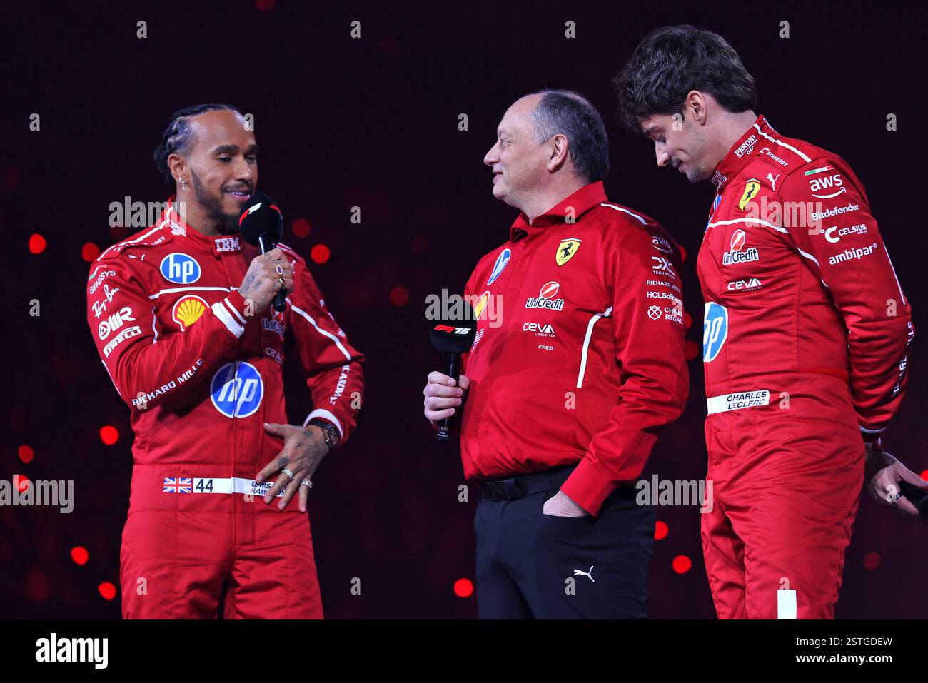 (L to R): Lewis Hamilton (GBR) Ferrari with Frederic Vasseur (FRA ...