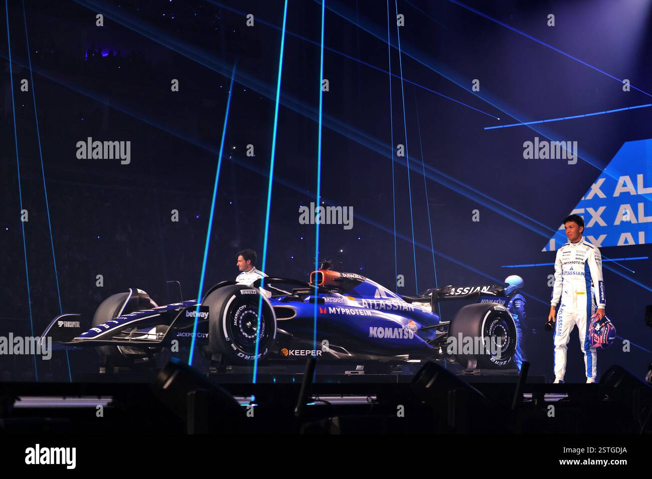 London, UK. 18th Feb, 2025. (L to R): Carlos Sainz (ESP) Williams Racing FW46 and Alexander ...