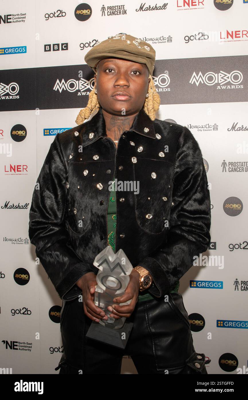 Newcastle, United Kingdom. 18th February 2025. Darkoo llfts two trophys ...