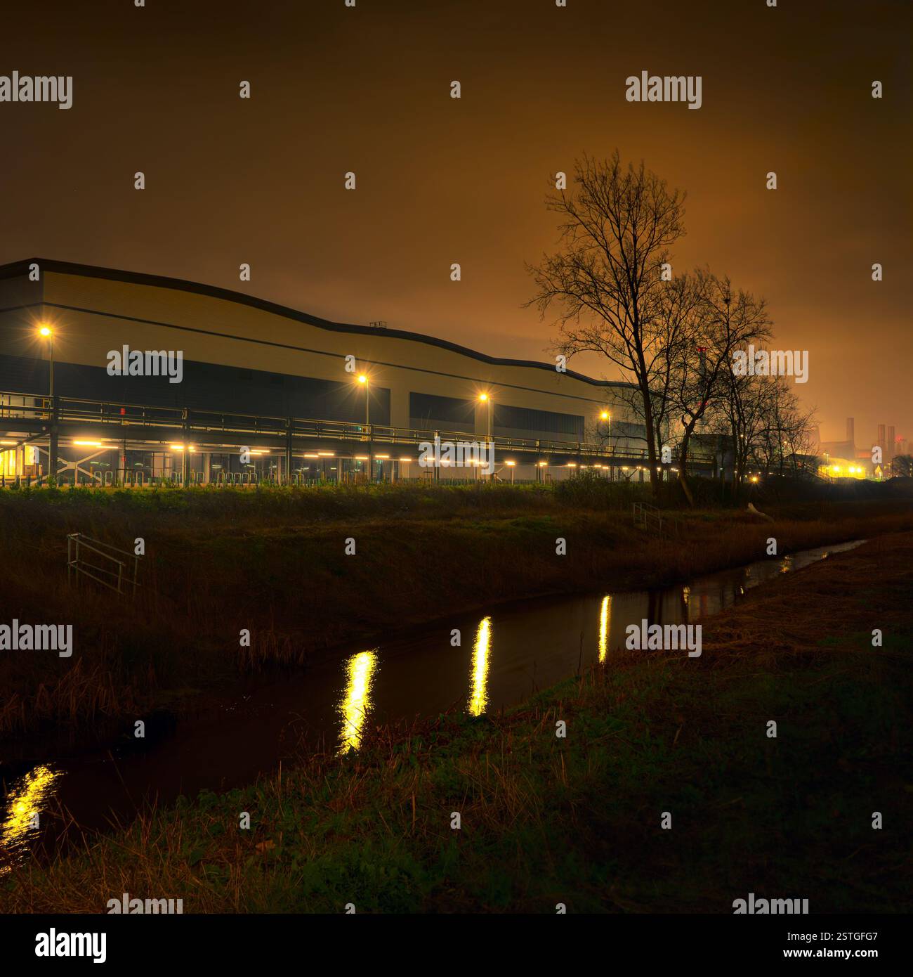 A long exposure of a distribution centre in an industrial zone near ...