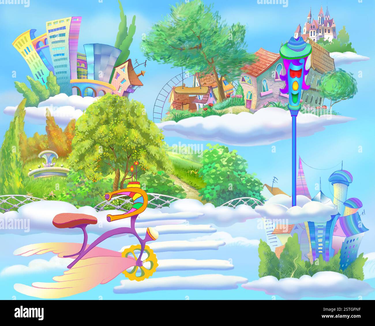Fairy Tale World with Floating Islands in the Sky Stock Photo - Alamy