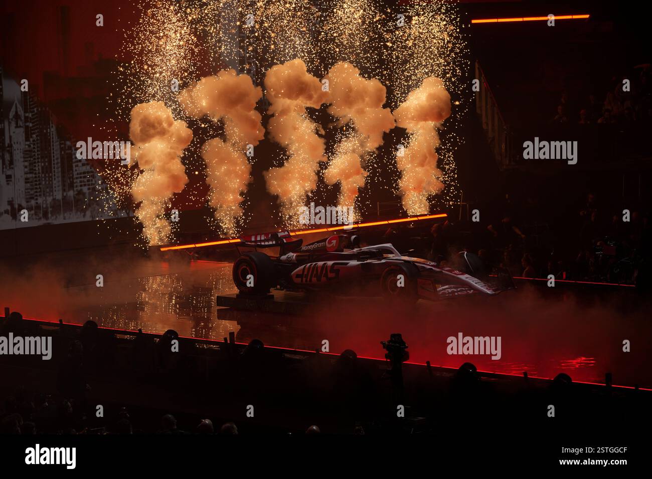 The new Haas car is displayed during the F1 75 Live launch event at the ...