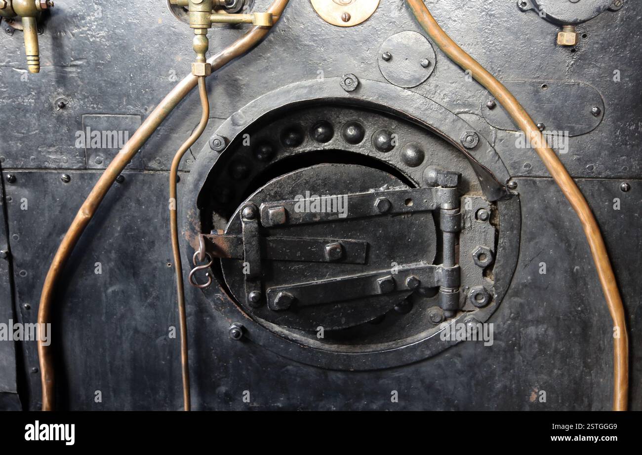Steam locomotive. Detail of boiler. Railway Museum, Madrid. Spain Stock ...