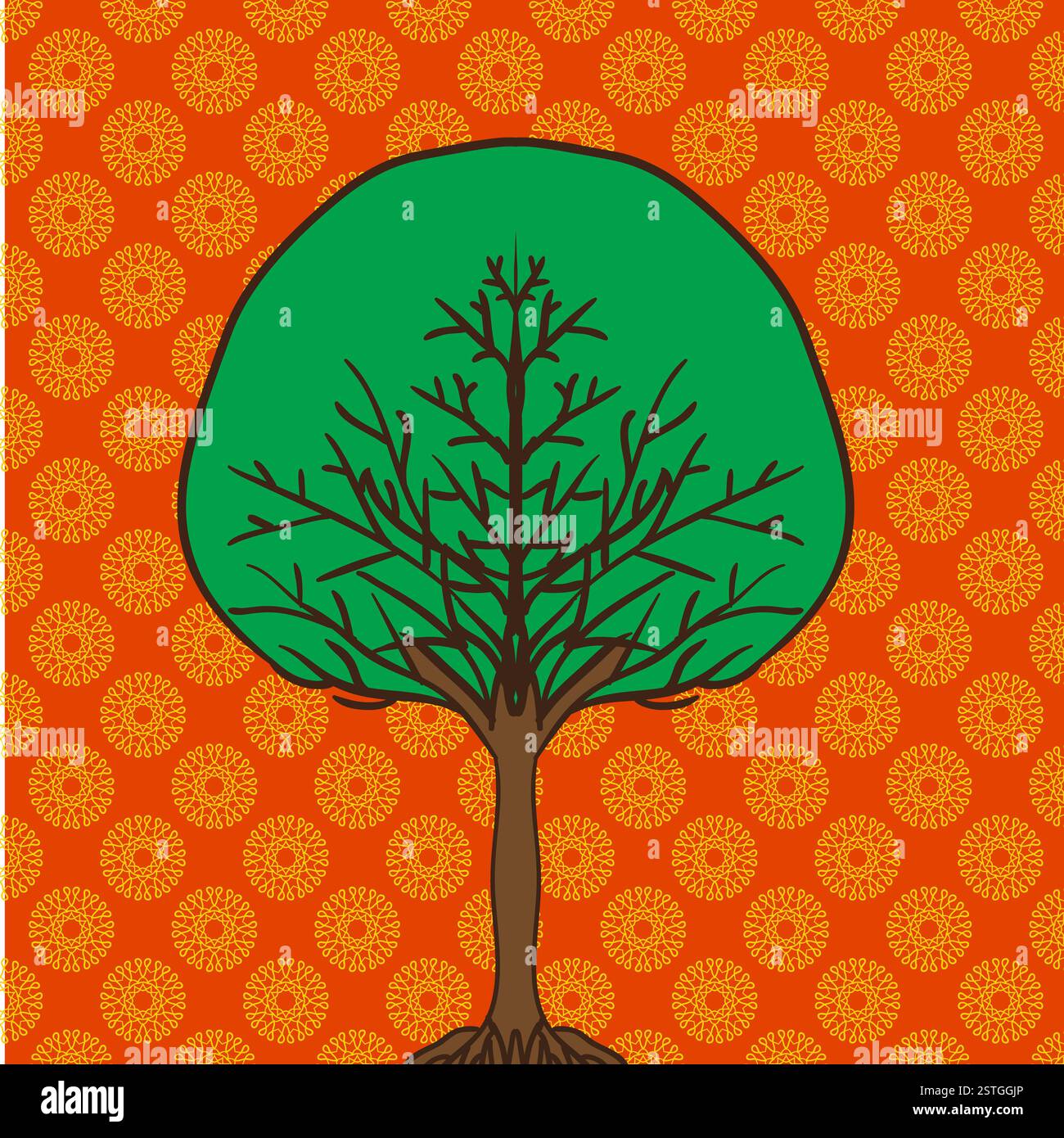 flat cartoon style tree icon on ornamental background can be used like ...
