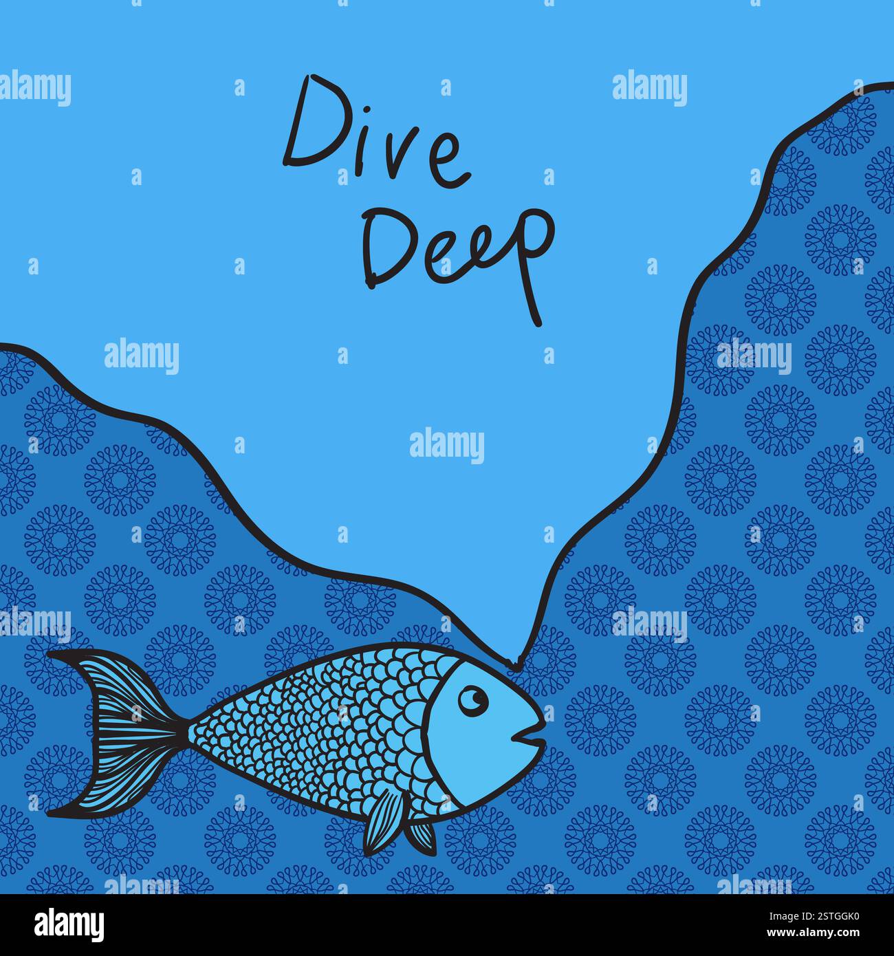 Wise cartoon fish with motto vector illustrationa lot of place for text ...