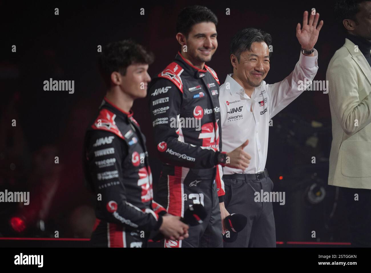 Haas driver Oliver Bearman of Britain, left, Haas driver Esteban Ocon ...