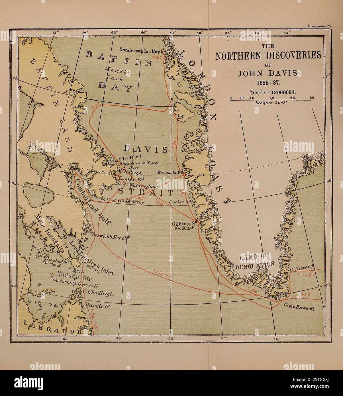 Map of the Northern Discoveries of John Davis 1585-87. From A life of ...