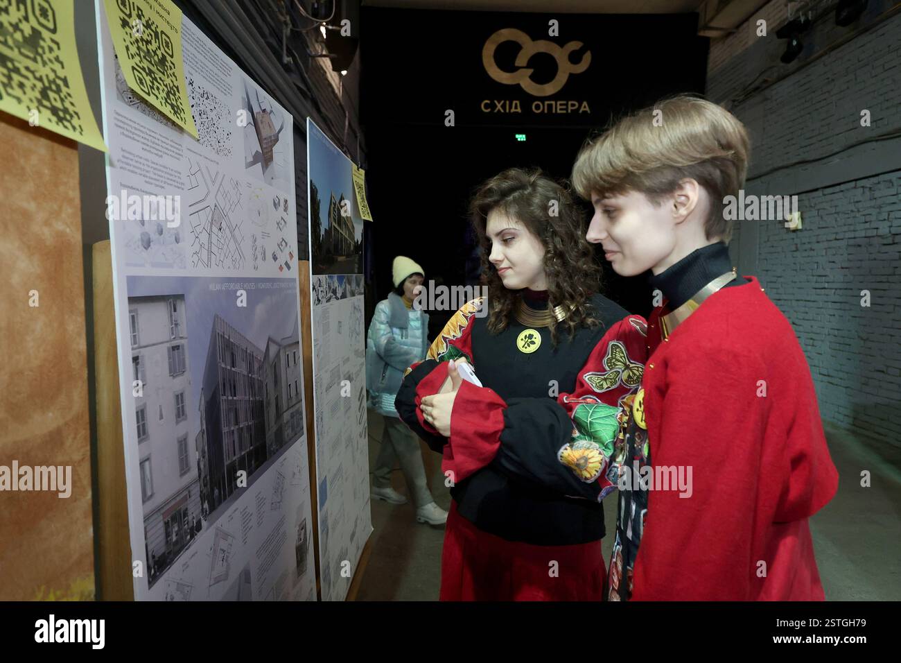 KHARKIV, UKRAINE - FEBRUARY 14, 2025 - Participants of the Women in Science exhibition dedicated ...
