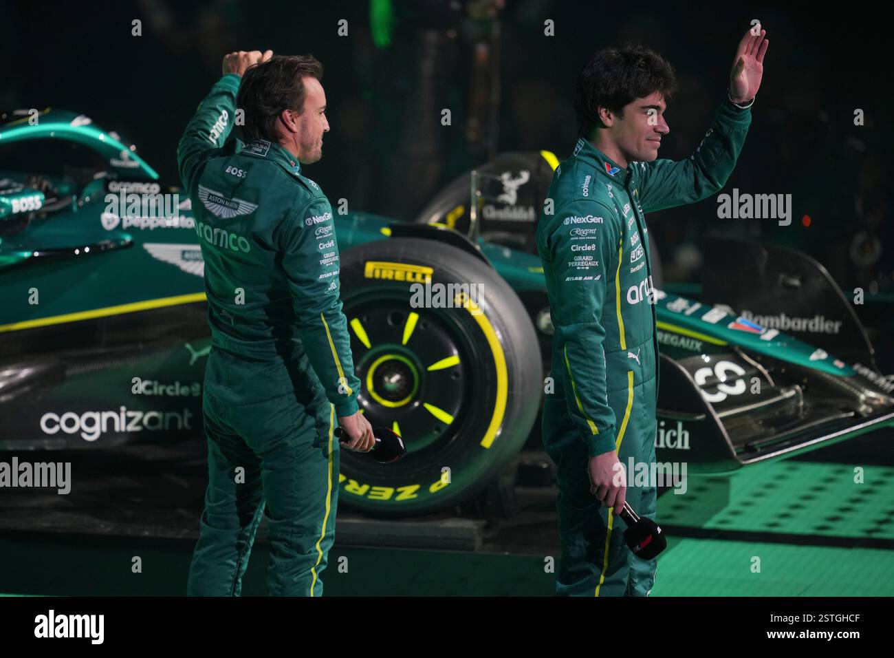 Aston Martin driver Lance Stroll of Canada , right, and Aston Martin ...