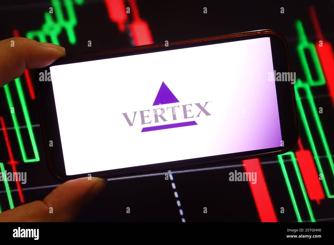 In this photo illustration, the Vertex company logo is seen displayed ...