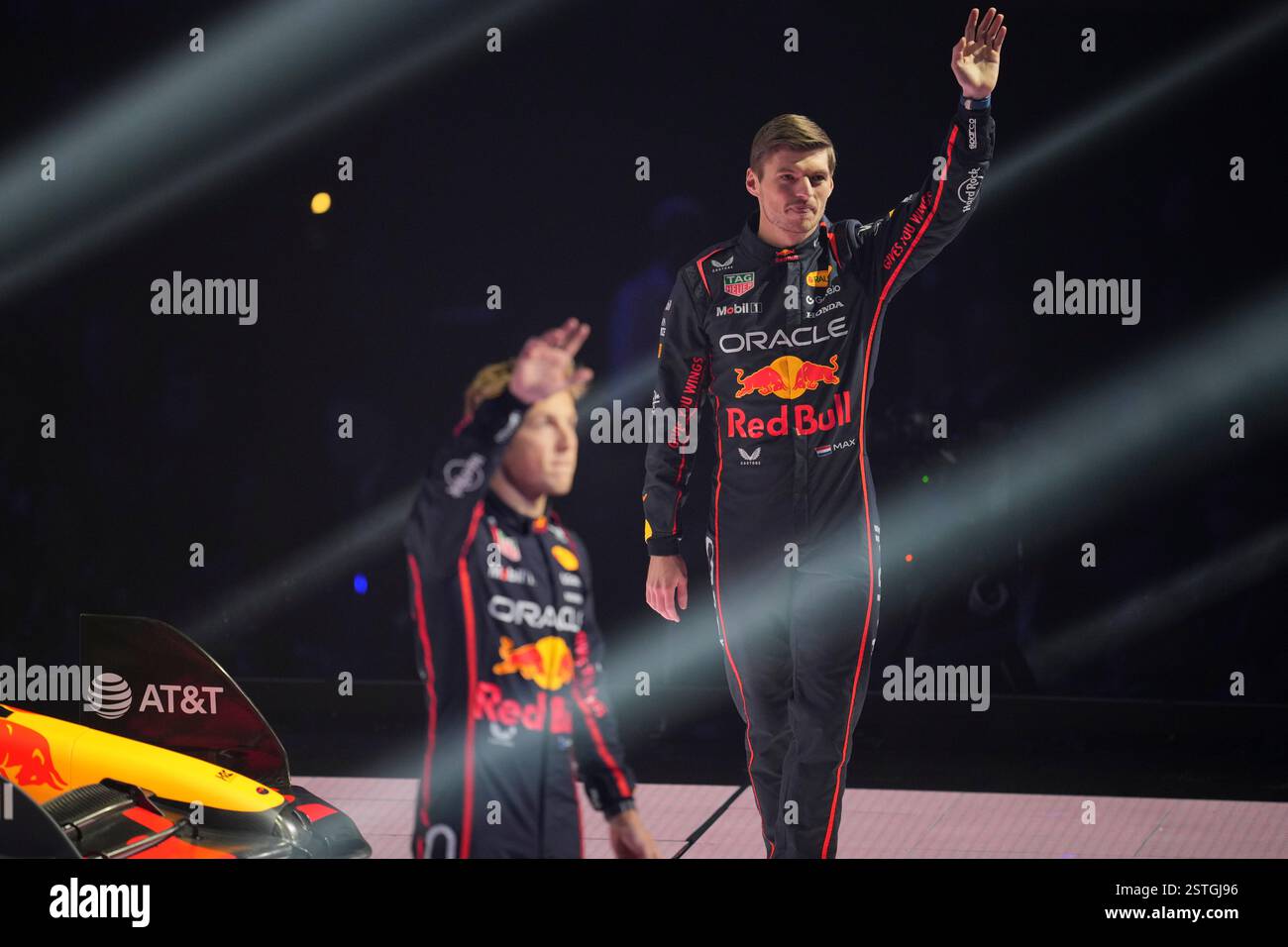 Red Bull driver Max Verstappen of the Netherlands, right, and Red Bull ...