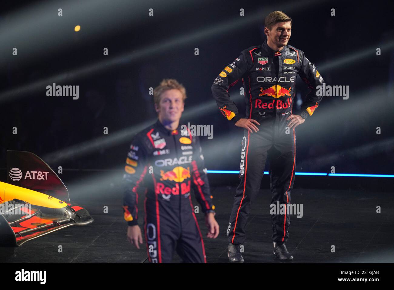 Red Bull driver Max Verstappen of the Netherlands, right, and Red Bull ...