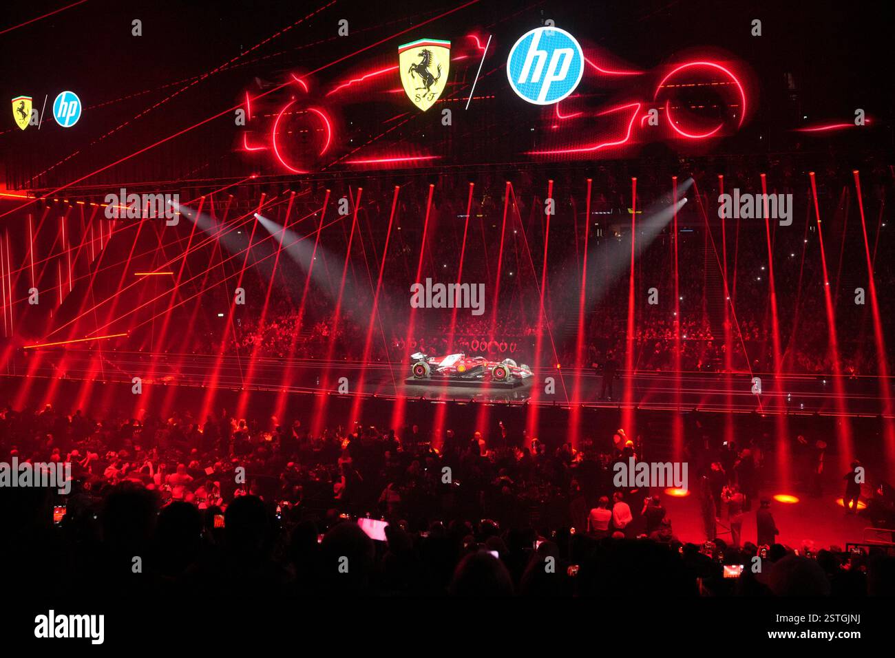 The new Ferrari SF-25 car is displayed during the F1 75 Live launch ...