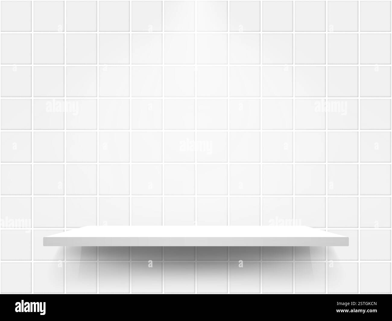 Bathroom shelf. Tiled wall with empty podium. Kitchen ceramic mosaic ...