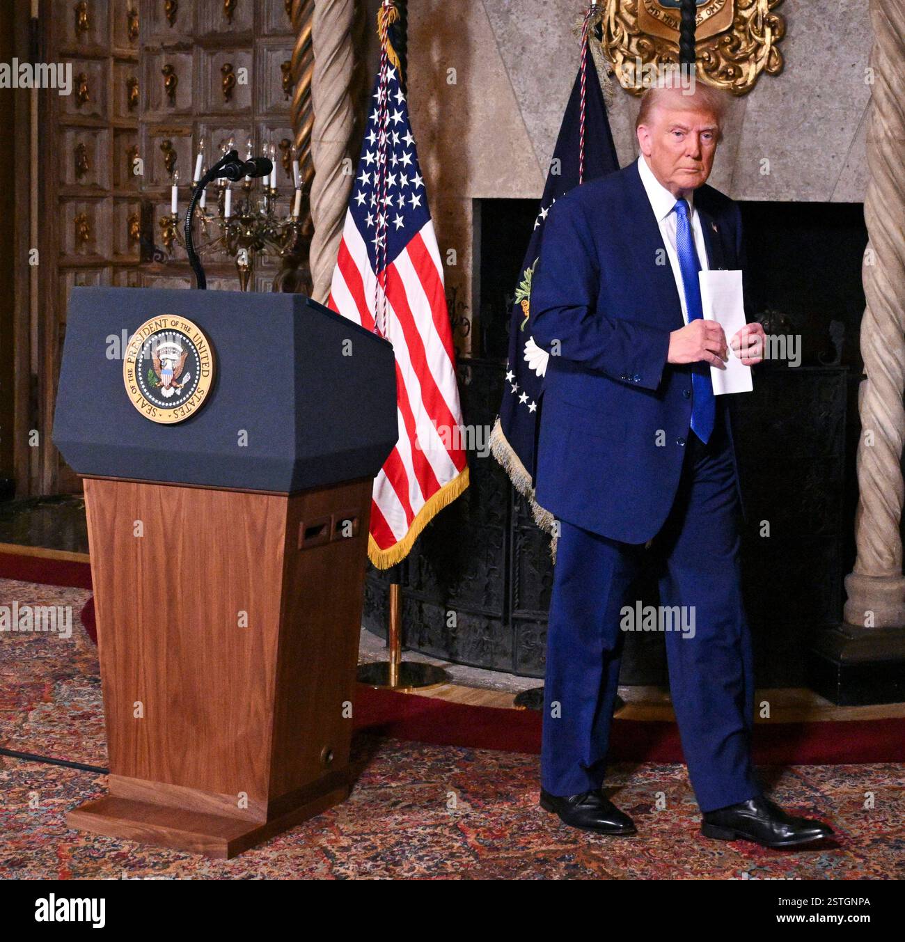 President Donald Trump departs after speaking at Mar-a-Lago in Palm ...