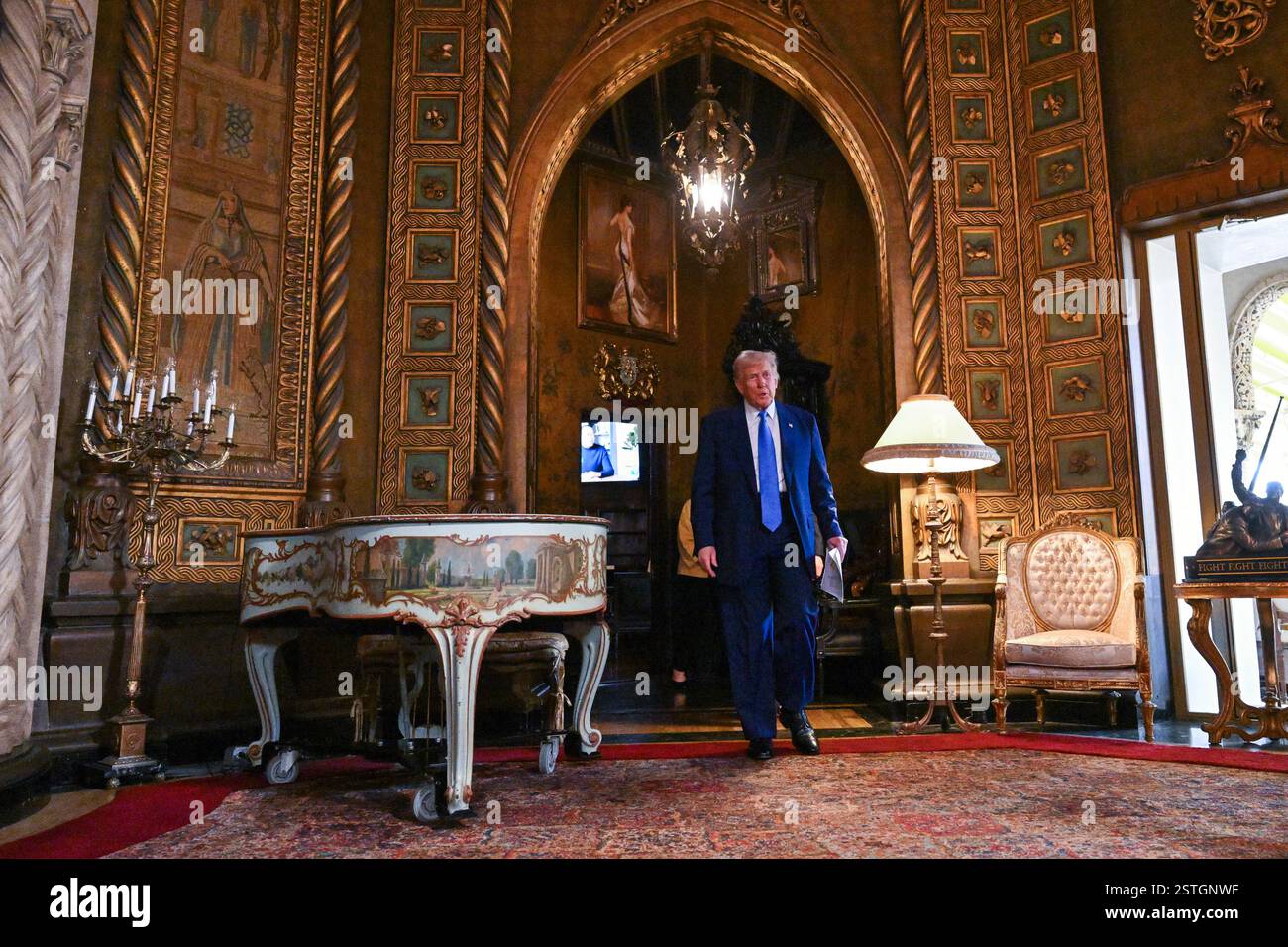President Donald Trump arrives to speak at Mar-a-Lago in Palm Beach ...