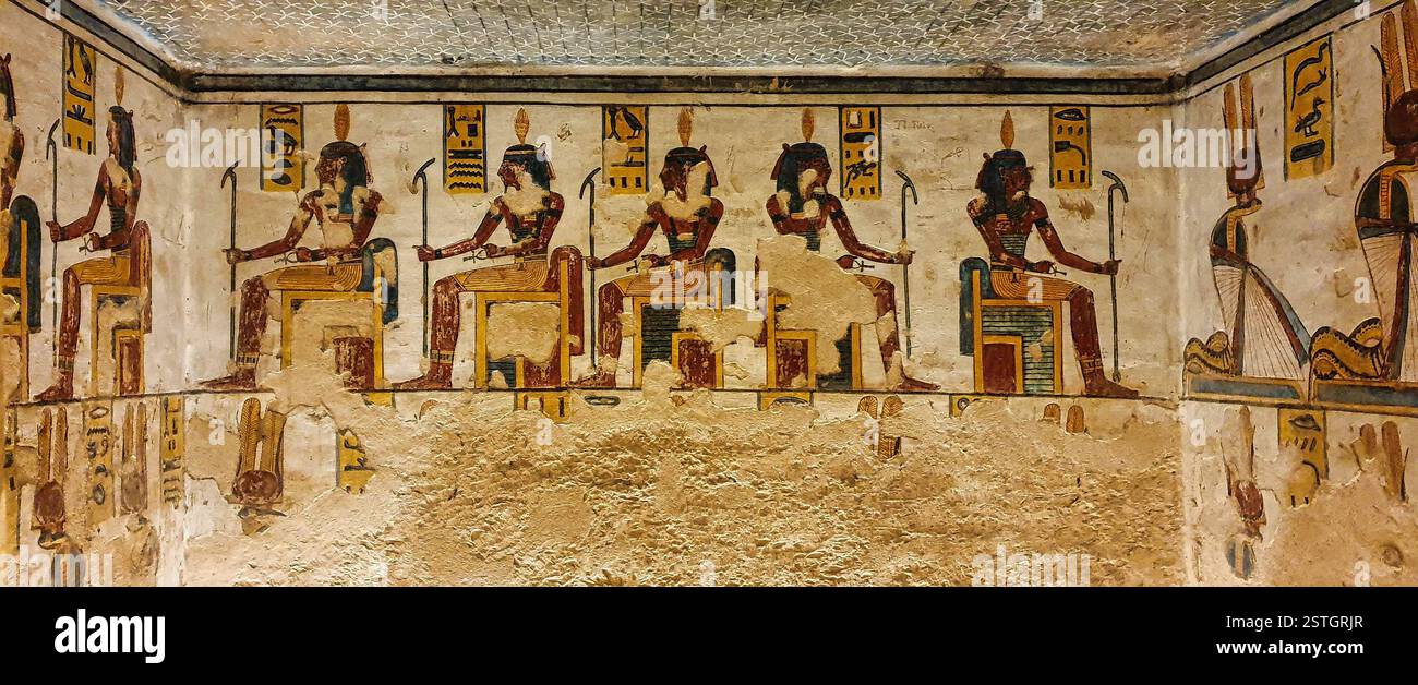 Wall relief showing seated personifications of the Nile flood and ...