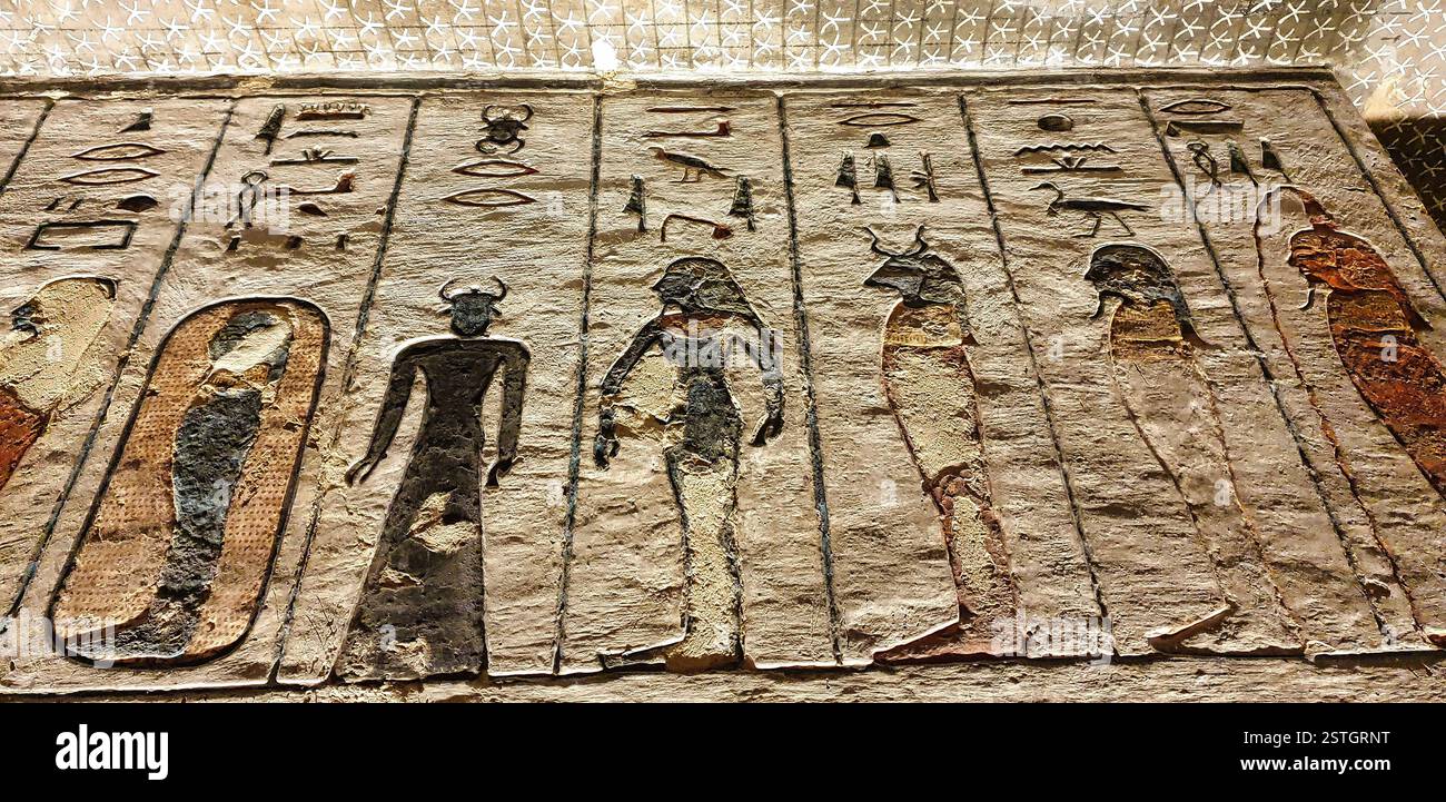 Wall relief of Litany of Ra,Khepri,a scarab headed version of Ra and ...
