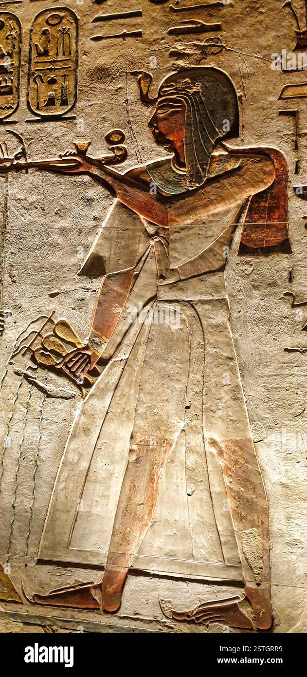 Wall relief of Ramesses III offering libations and incense to Ptah ...