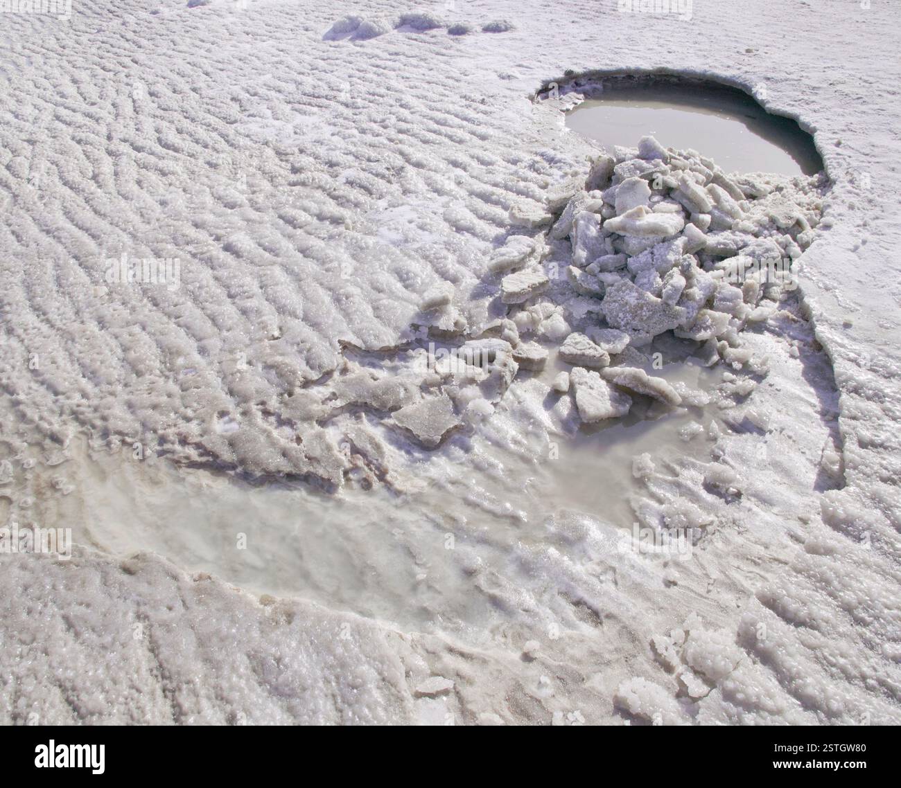 Stunning salt crystal formations along the shore of the Dead Sea, a ...