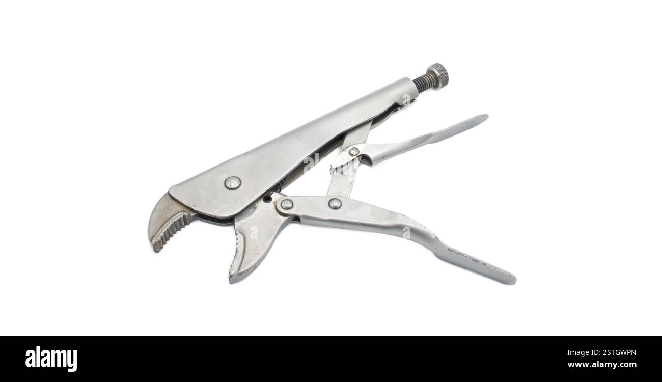 pair of adjustable channel lock locking pliers, also known as Vise Grips or mole grips. They are ...