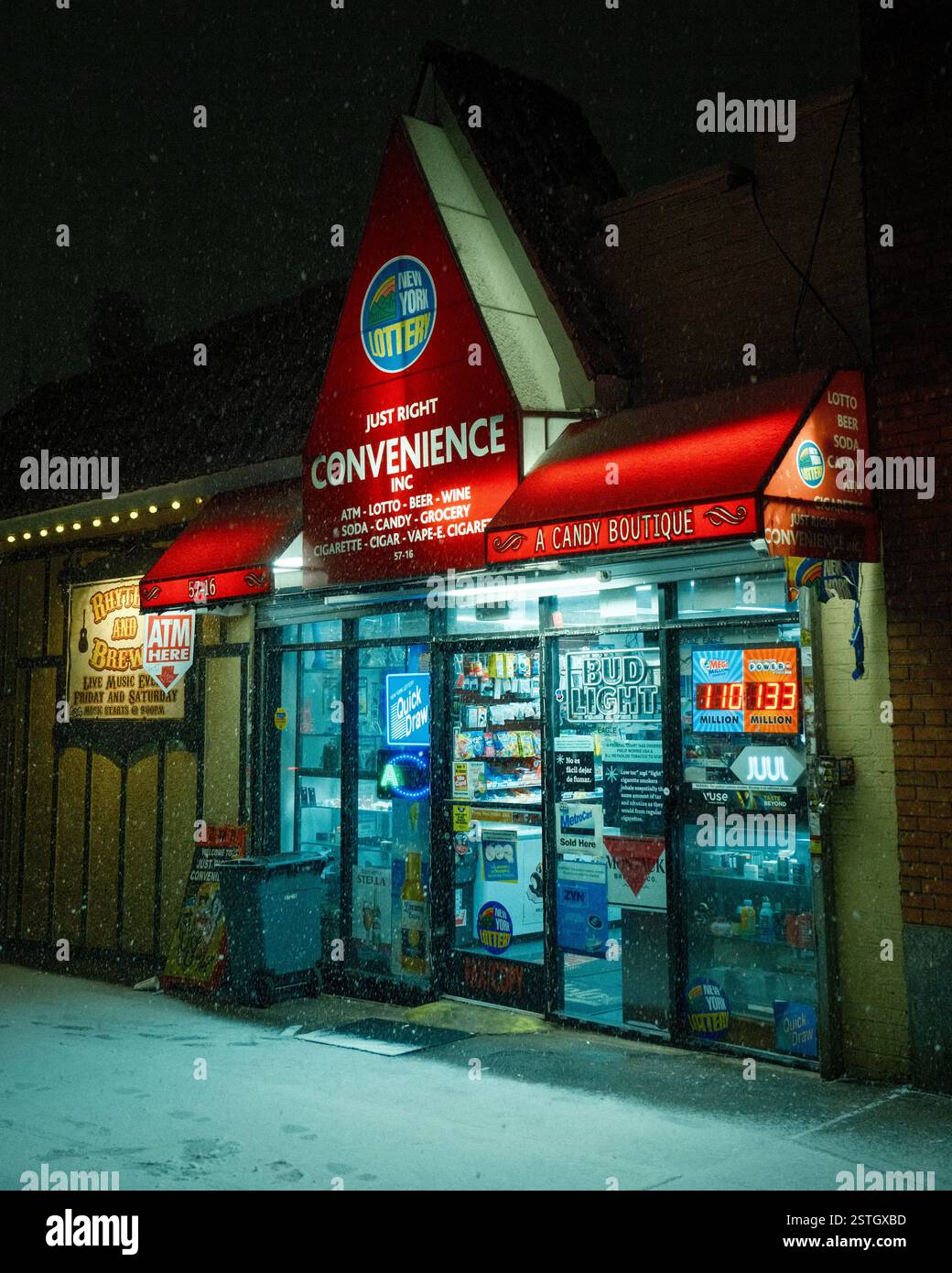 Just Right Convenience store on a snowy winter night in Woodside ...