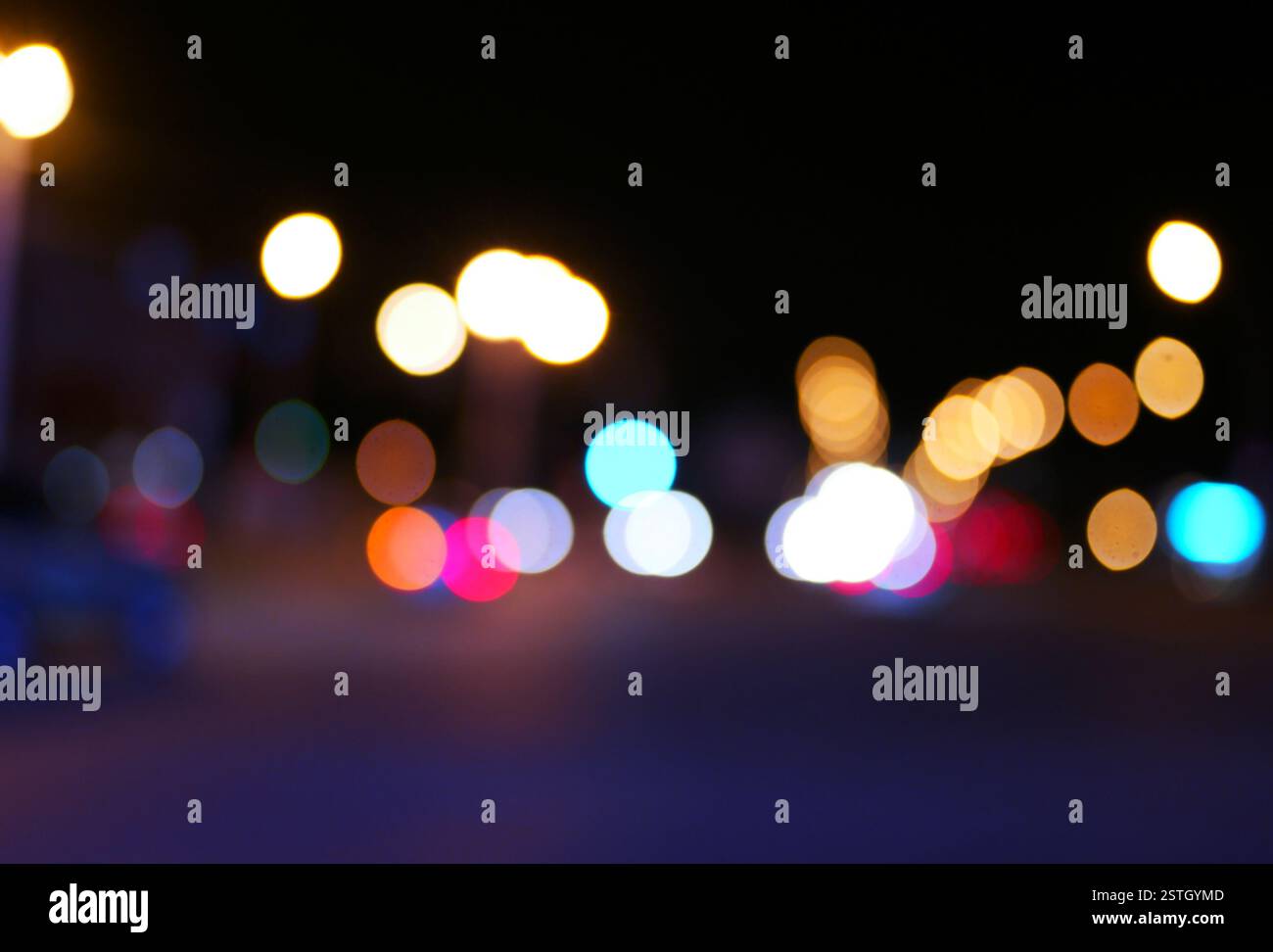 Vintage toned blurred street and car lights, urban abstract night time ...