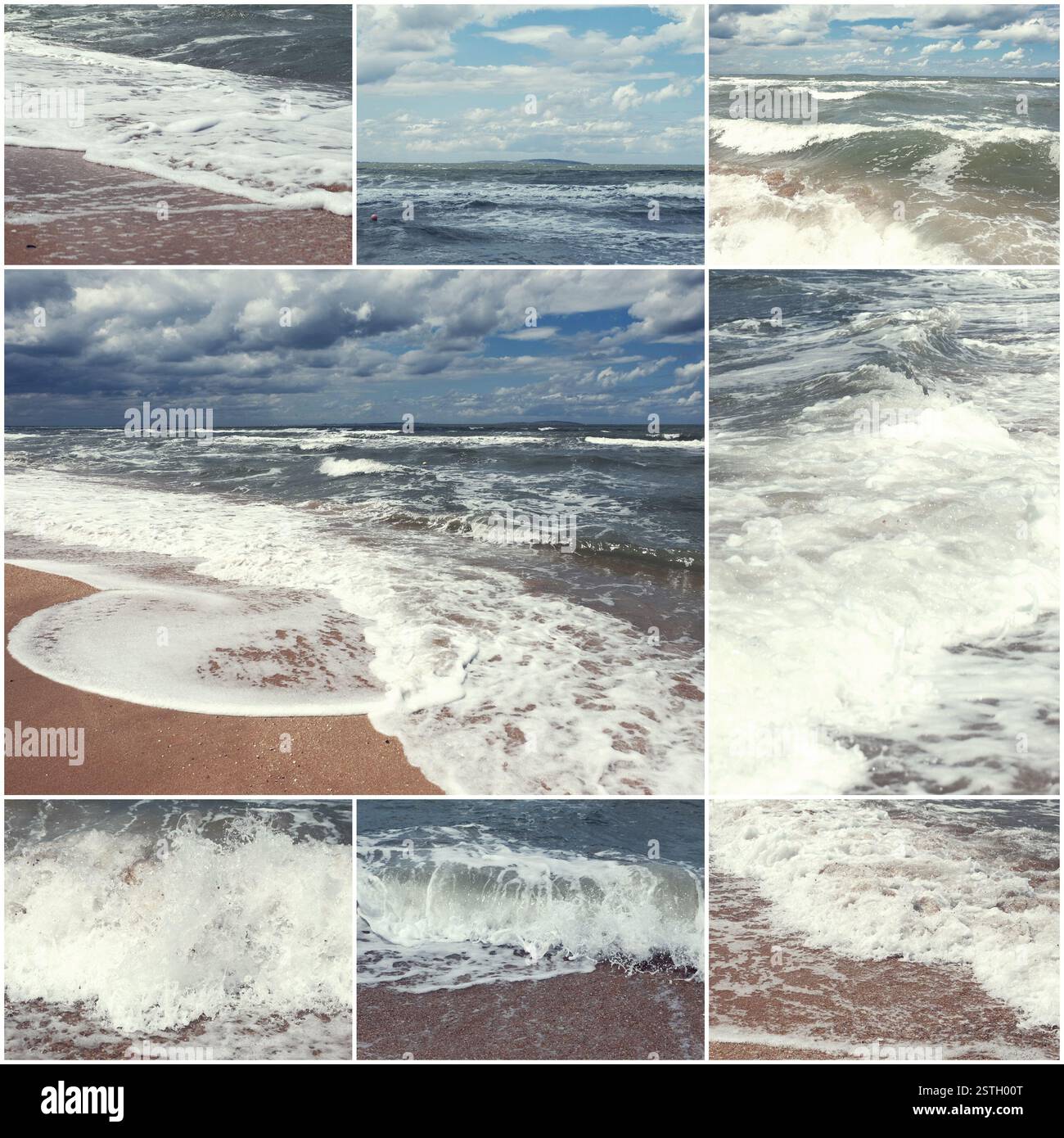 Collage of summer beach and sea images. Summertime nature toned set of ...