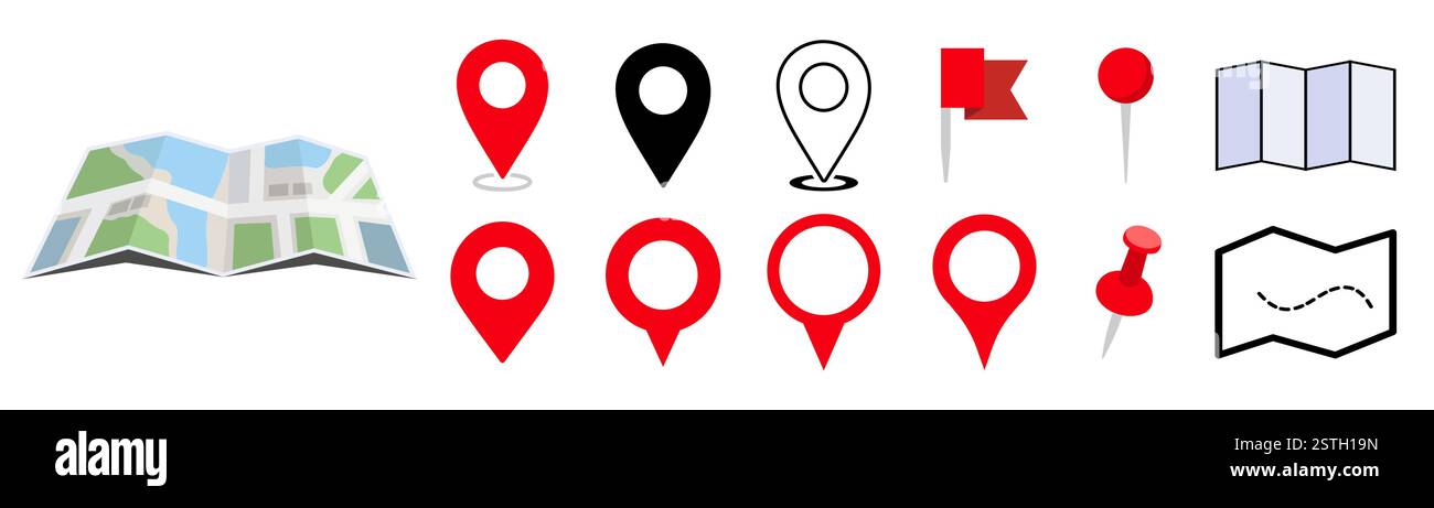 Location Pin Vector, GPS, Map Position Marker, Flat design and Outline ...