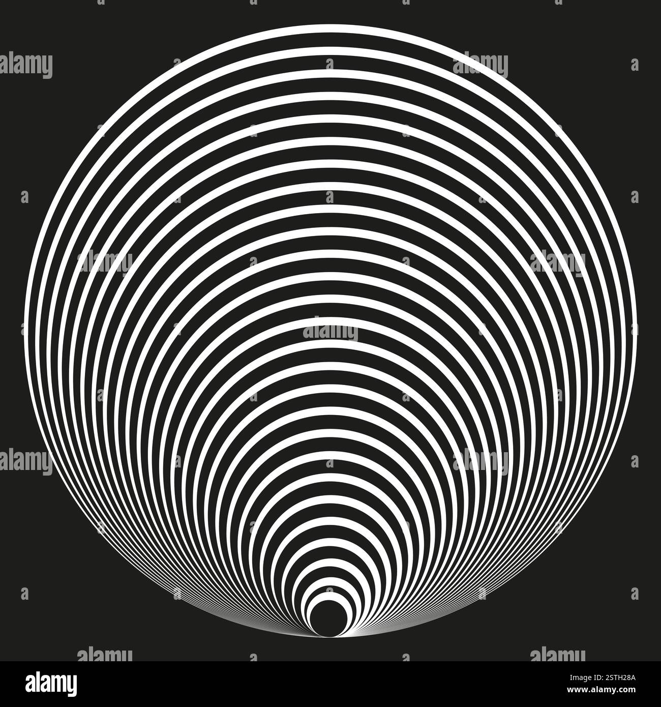 Hypnotic circle icon. Optical illusion pattern. Expanding concentric rings. Black white contrast ...