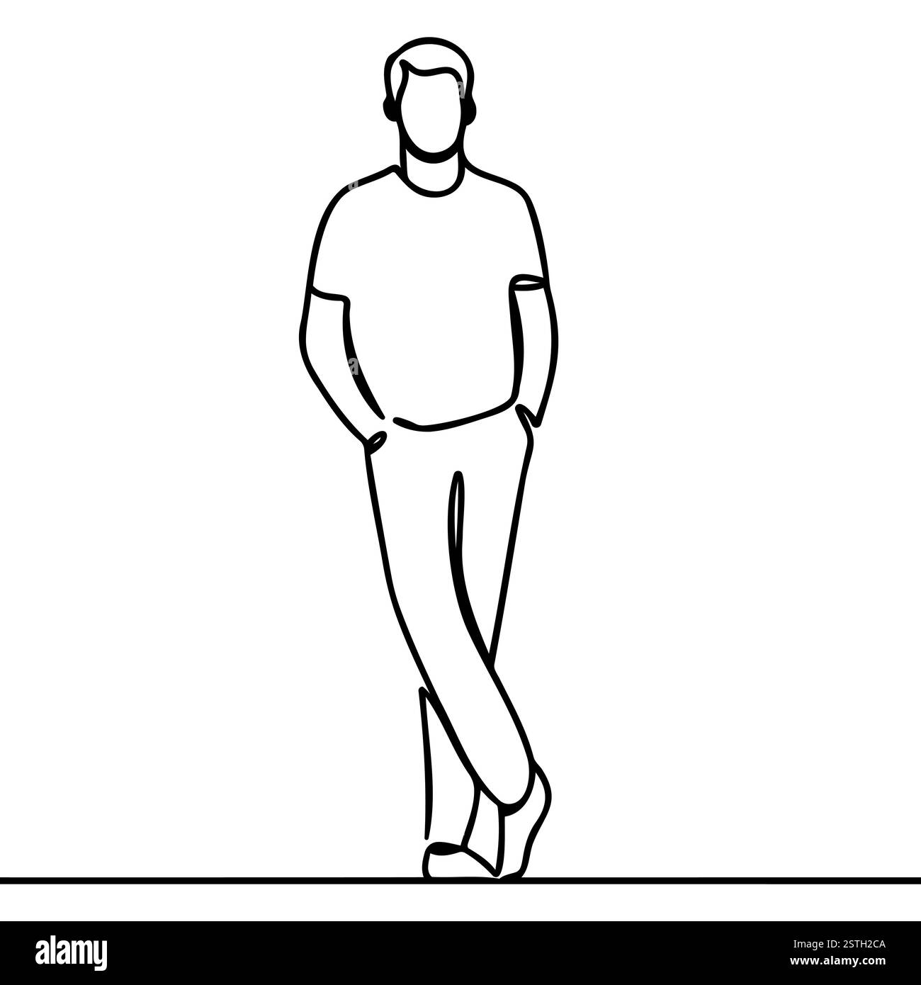 continuous line drawing A man stands leaning against the wall Stock ...