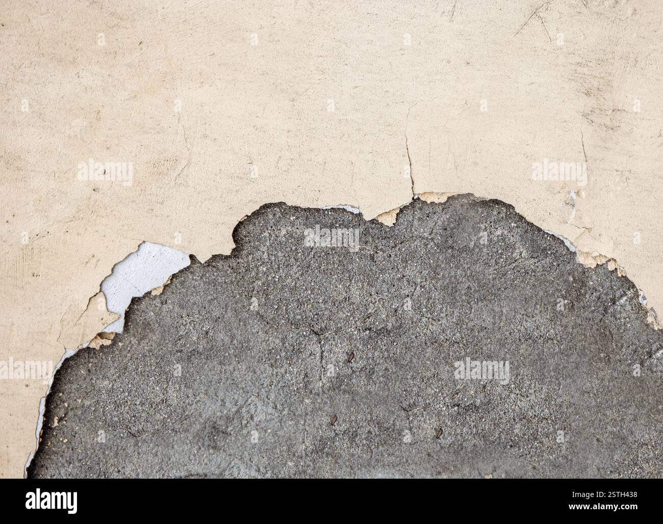 Wall half damaged plaster painted in mad yellow color Stock Photo - Alamy