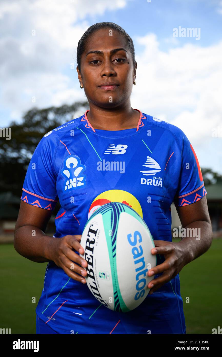 Bitila Tawake of the Fijian Drua poses for photographs during the 2025 ...
