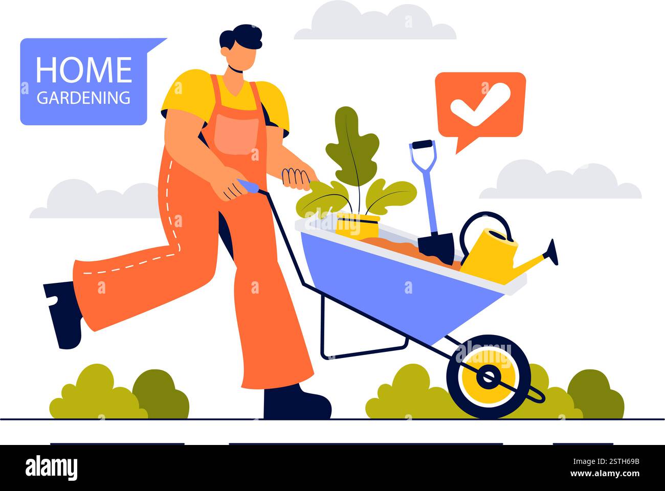 Home Gardening Vector Illustration featuring People Planting Gardens ...