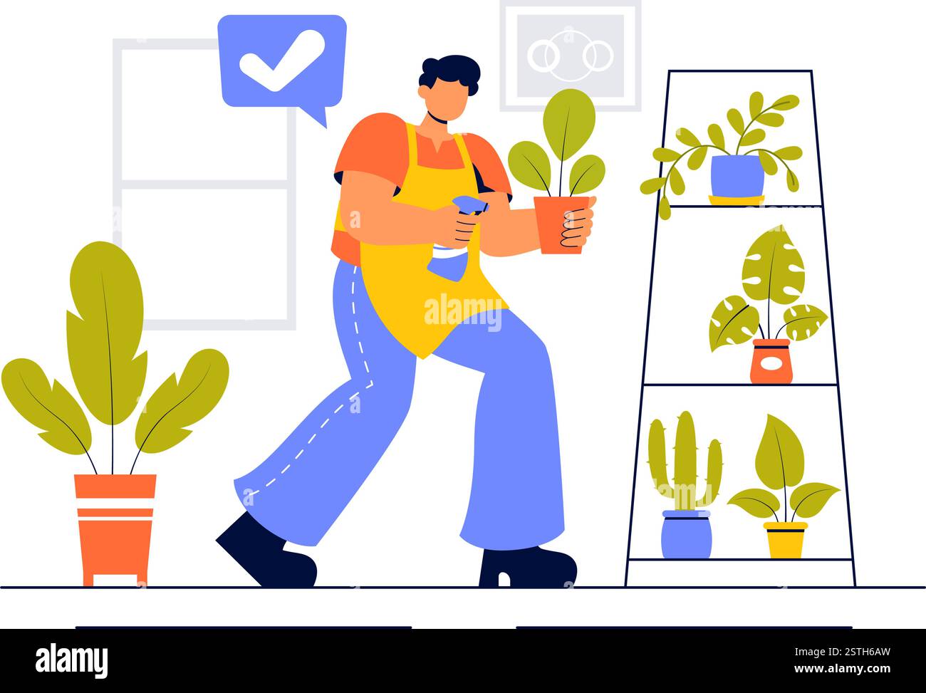 Home Gardening Vector Illustration featuring People Planting Gardens ...