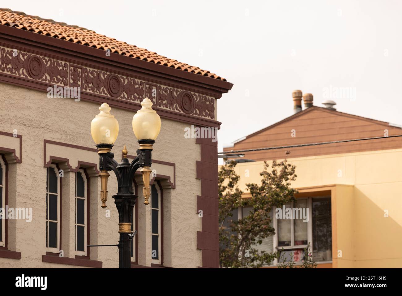 Historic street lights stand in the urban downtown center of South San ...