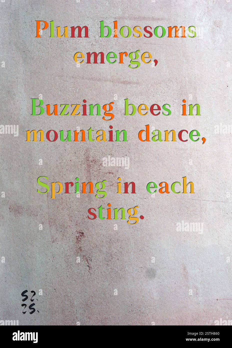 Plum blossoms emerge, Buzzing bees in mountain dance, Spring in each ...