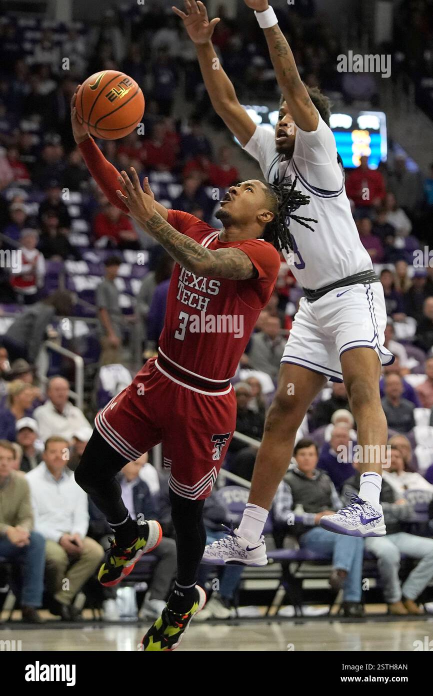 Texas Tech guard Elijah Hawkins (3) shoots again TCU guard Vasean ...