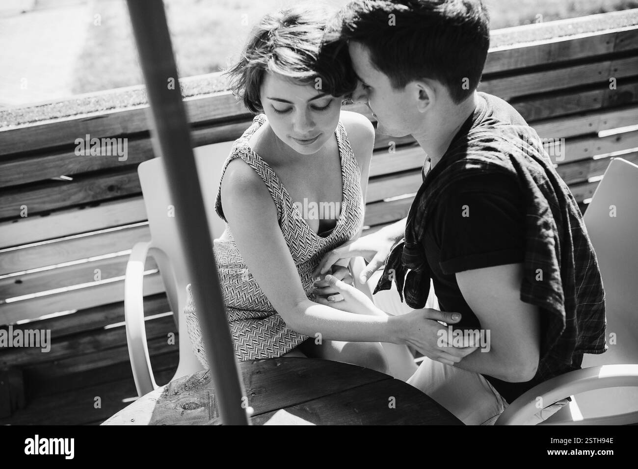 Sitting outside Black and White Stock Photos & Images - Alamy