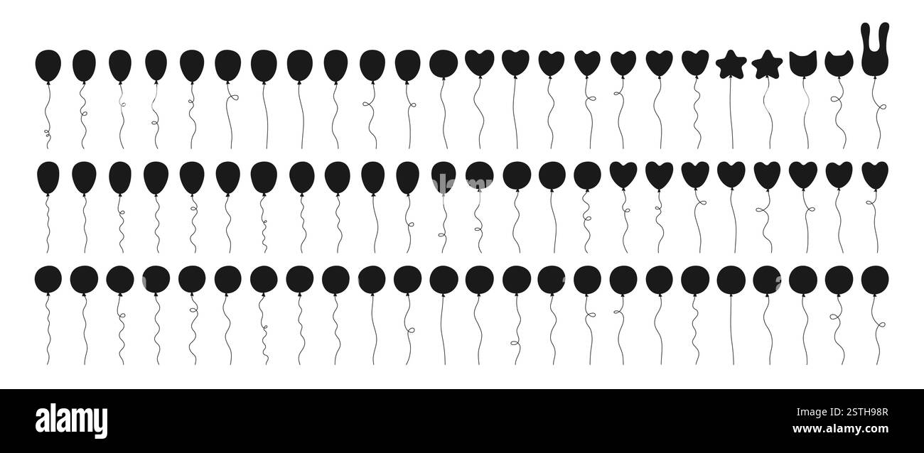 Balloons silhouette set illustration. Every single balloon is isolated ...
