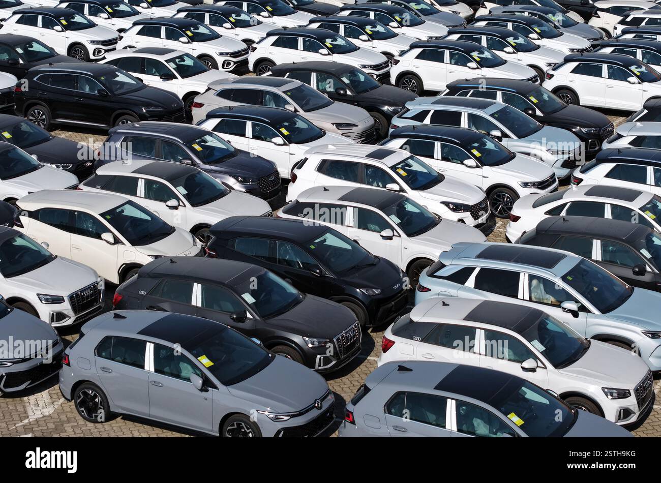 HANGZHOU, CHINA - FEBRUARY 18, 2025 - Various Chinese-made cars wait ...