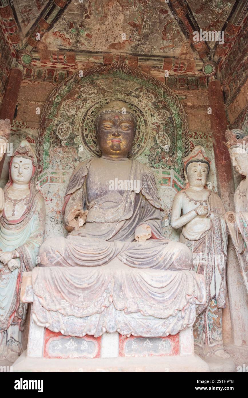 Statue at Maijishan Grottoes, Tianshui, Gansu Province, China Stock ...