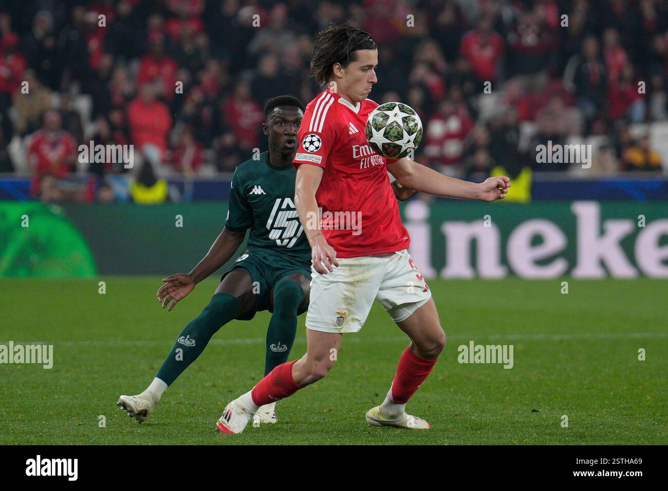 Lamine Camara of AS Monaco FC (L) and Alvaro Carreras of SL Benfica (R ...