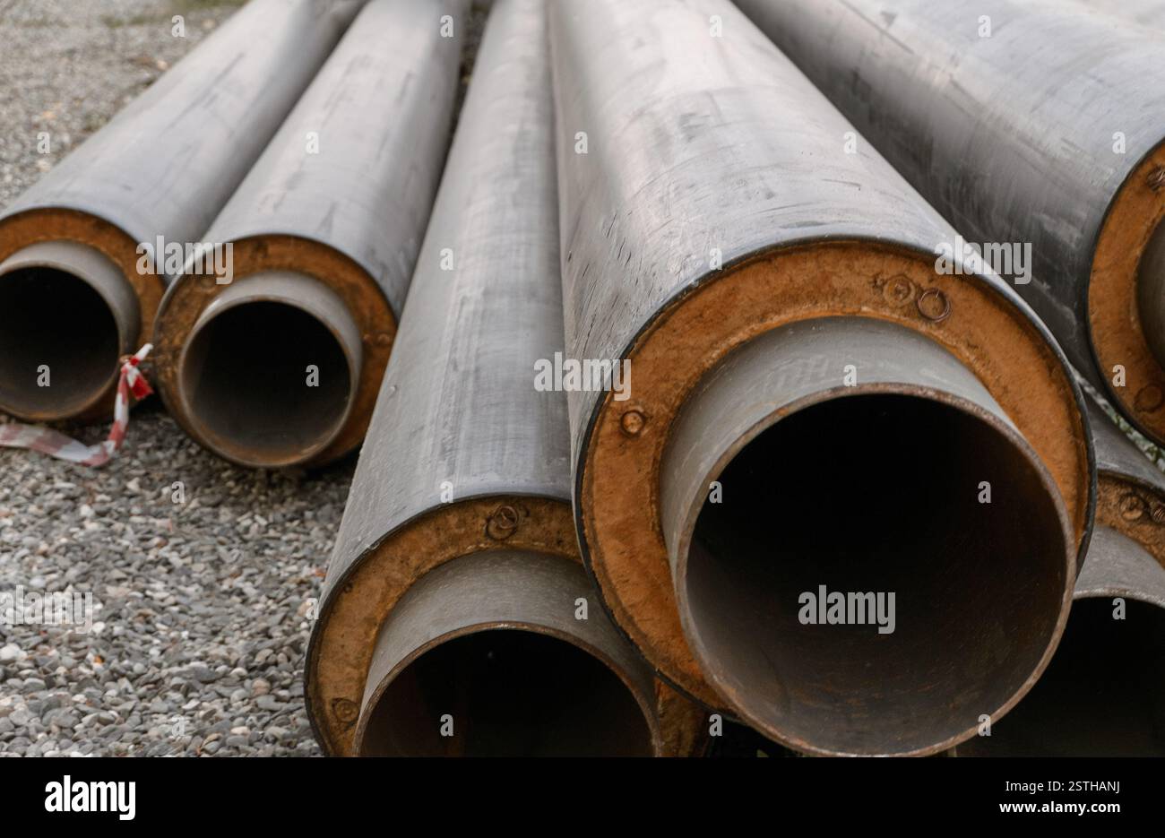 Pipe for Water Pipeline with Isolation in Stack on Ground Stock Photo ...