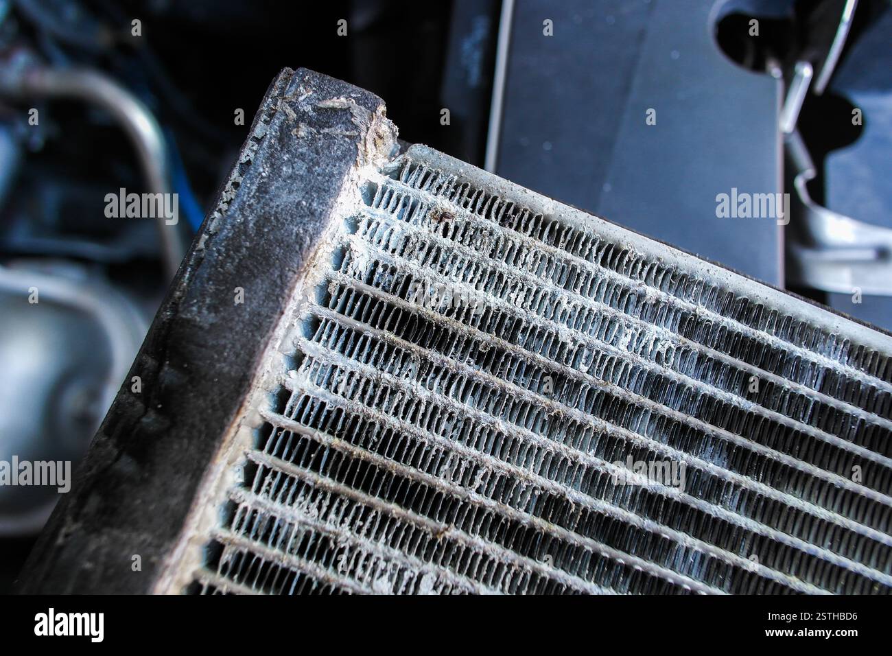 Close up of aluminium fin dirty of car radiator core , Evaporator ...