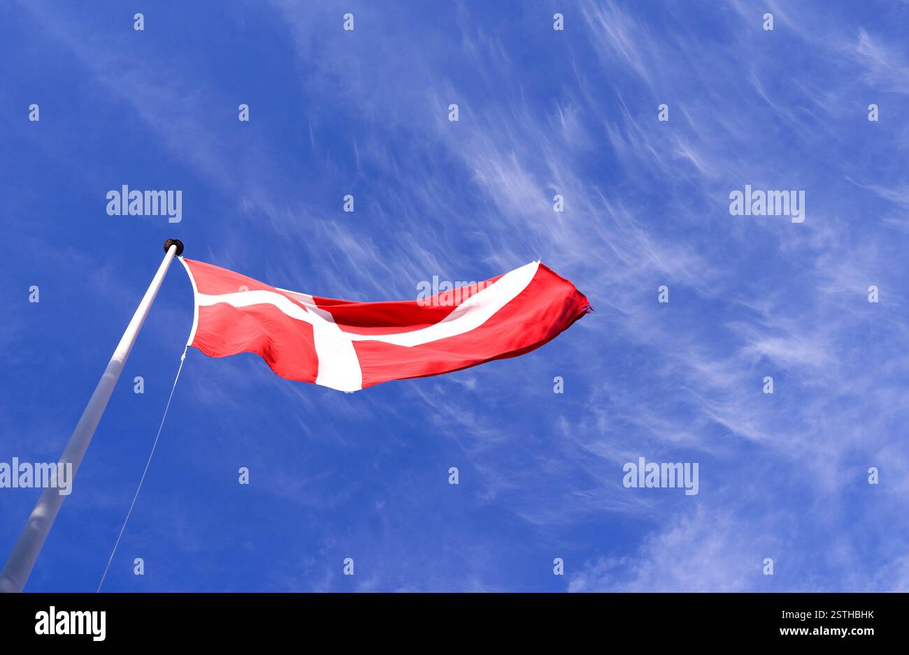 Flags: The Danish national flag "Danebrog" is fluttering in the gusty coastal wind Stock Photo ...