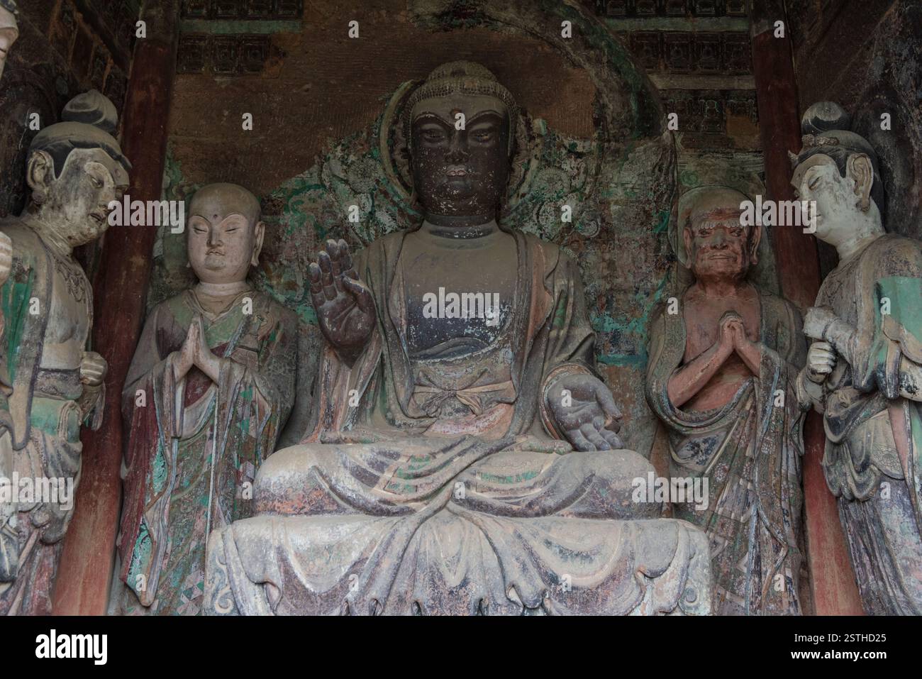 Statue at Maijishan Grottoes, Tianshui, Gansu Province, China Stock ...
